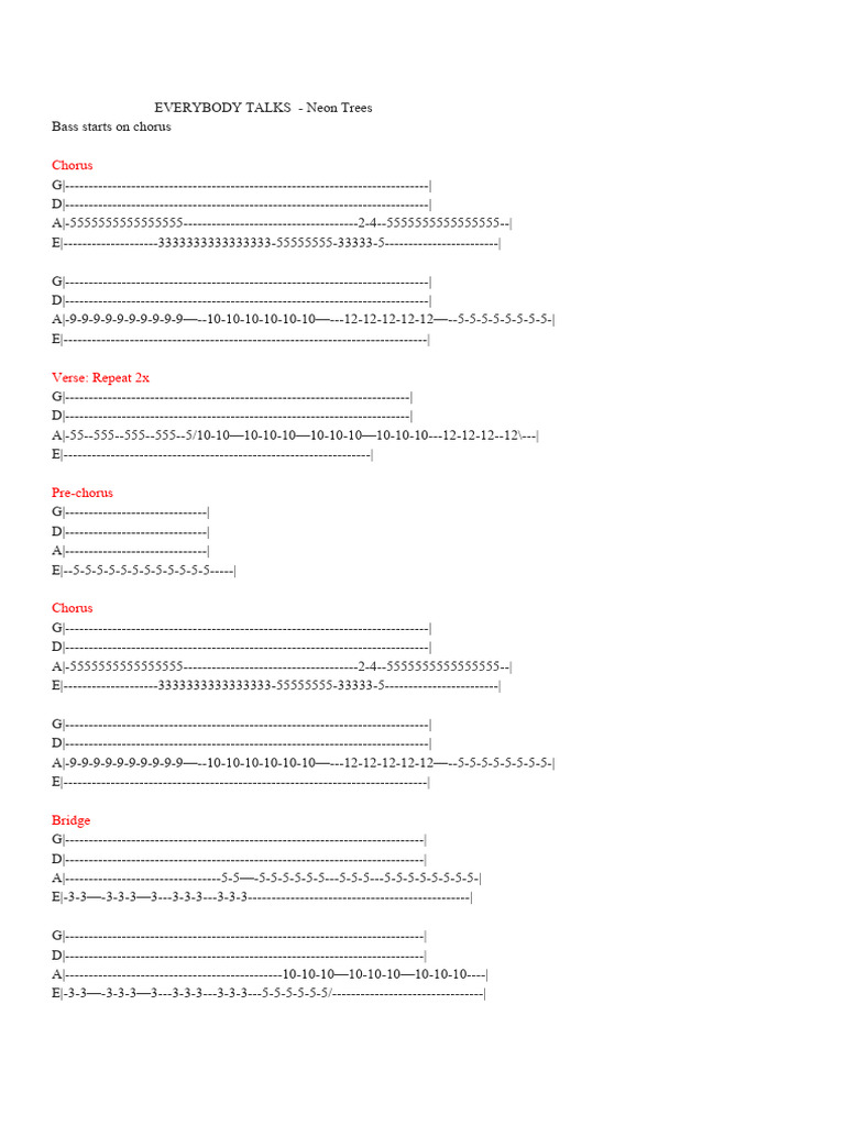 Tabs de "Everybody Talks" - Neon Trees | PDF