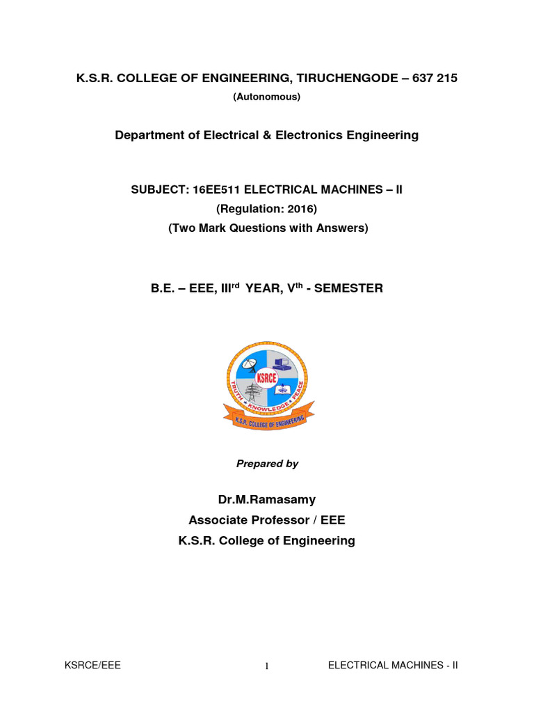 16ee511 em - Ii | PDF | Electric Motor | Electromagnetic Induction