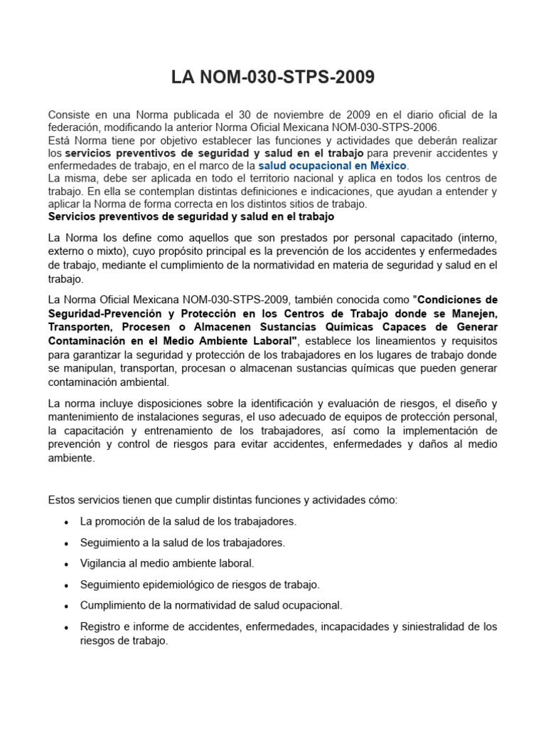 NOM 030 | PDF | Seguridad y salud ocupacional