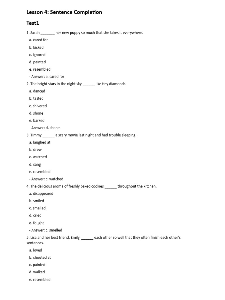 Lesson 4 Sentence Completion | PDF