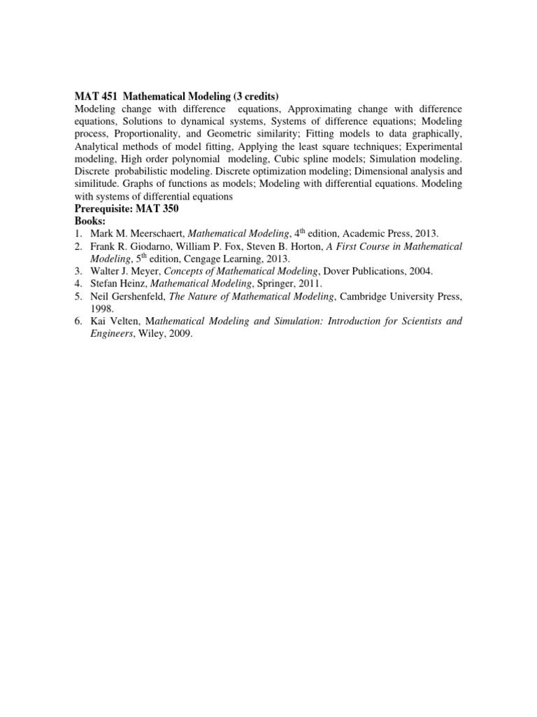 MAT 451 Mathematical Modeling | PDF