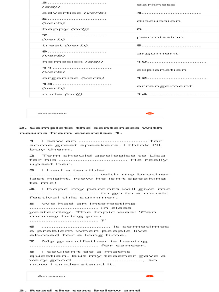 English Word Skills Exercises For A1 Noun Suffixes English Practice | PDF