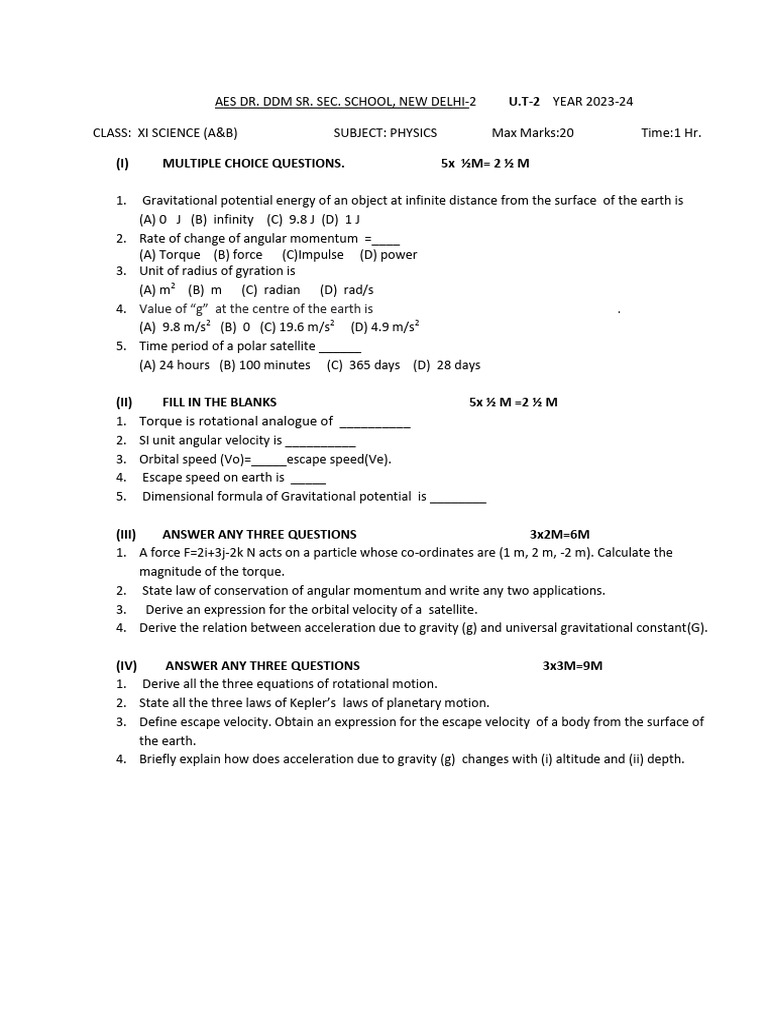 Xi Physcis-Ut2-2023-24 | PDF