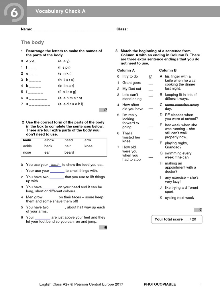 ECA2+ Tests Vocabulary Check 6A | PDF