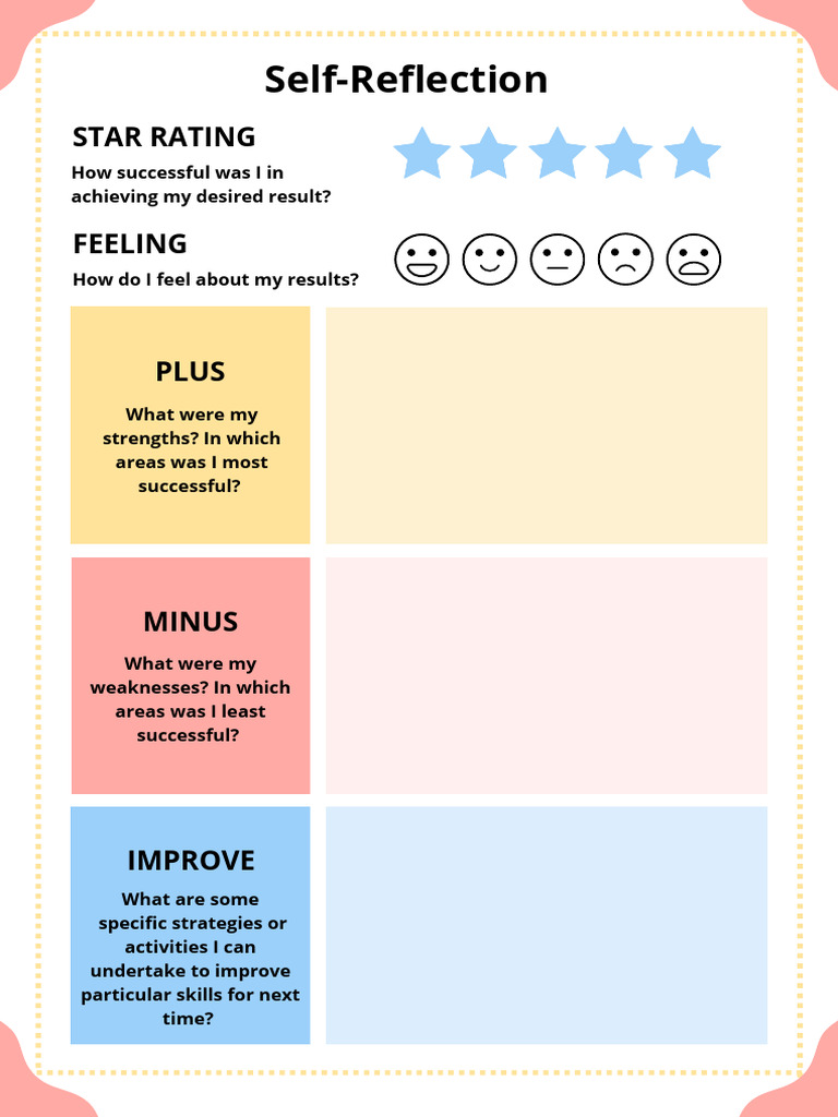 Pink Self-Reflection PMI Feedback Worksheet | PDF
