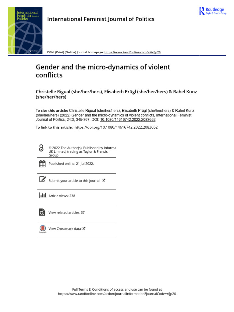 Christelle Rigual, Et Al. Gender and The Micro Dinamics of Violent Conflicts. | PDF ...