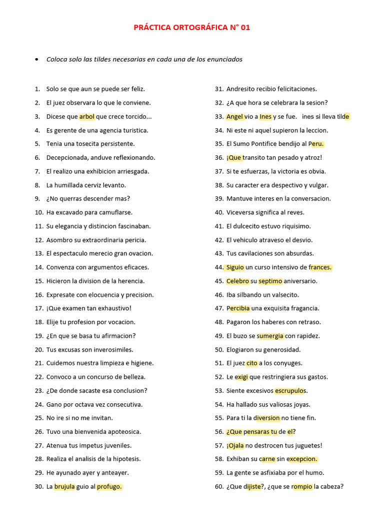 Práctica de Tildes para Estudiantes | PDF