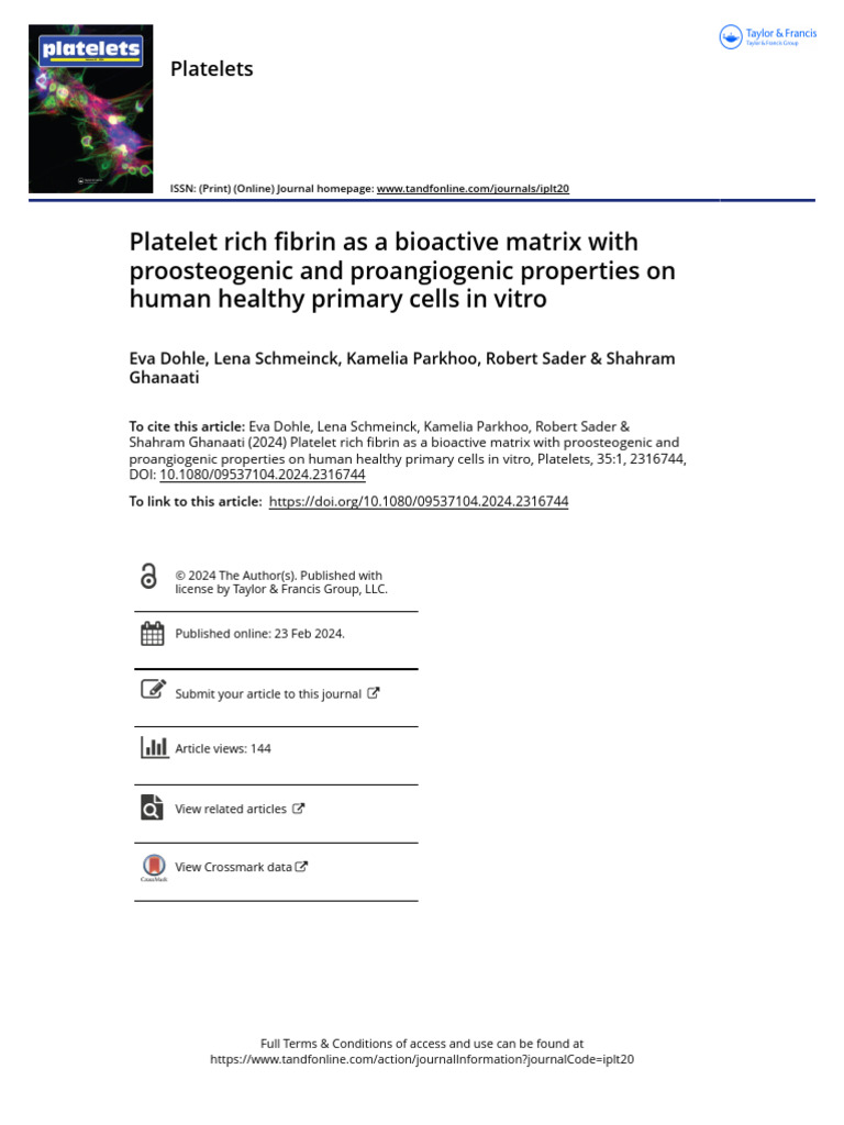 Platelet Rich Fibrin As A Bioactive Matrix With Proosteogenic and ...
