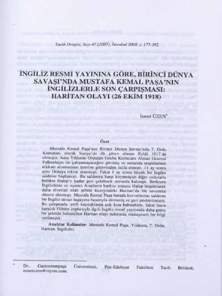 Ngiliz Resmi Yay N Na G Re Birinci D Nya Sava 'Nda Mustafa Kemal Pa A'n N Ngilizlerle Son Arp ...