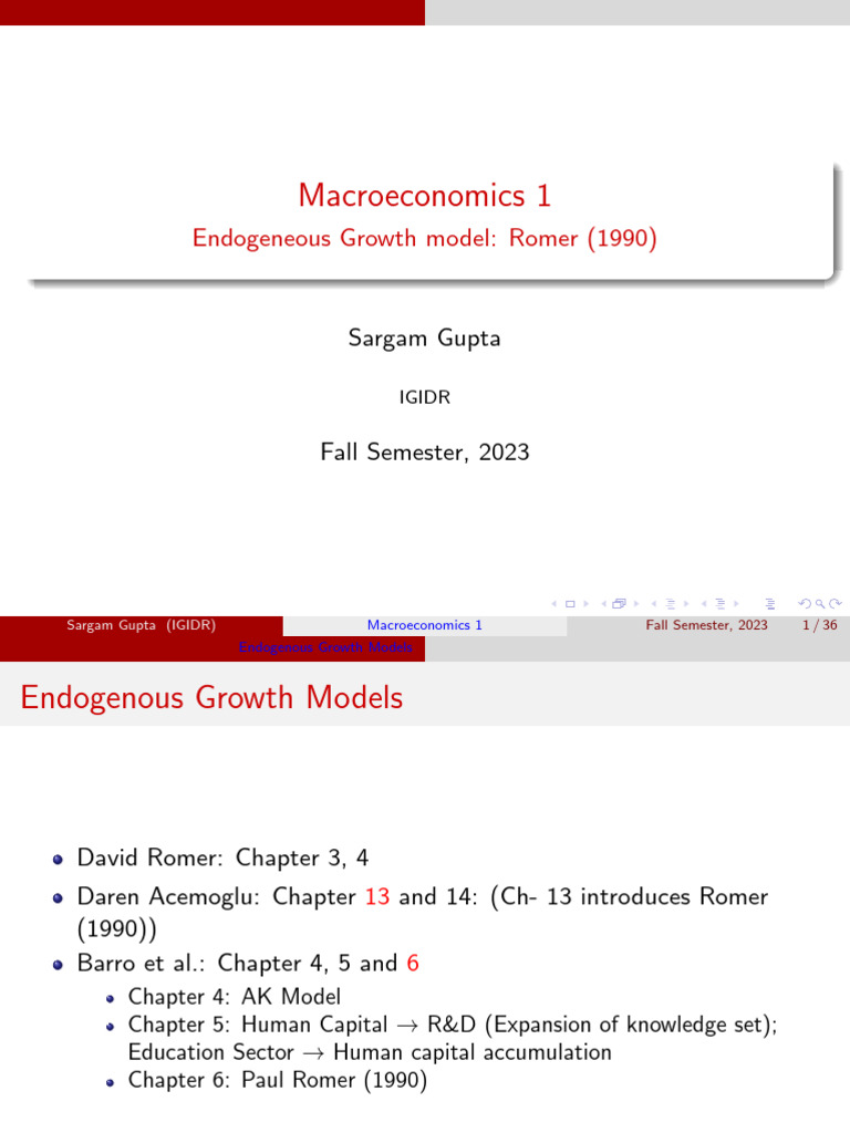 Romer Model Slides | PDF | Economic Growth | Macroeconomics