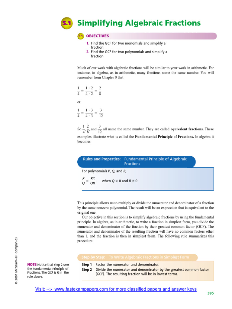Simplifying Algebraic Fractions Pdf Factorization Elementary Mathematics