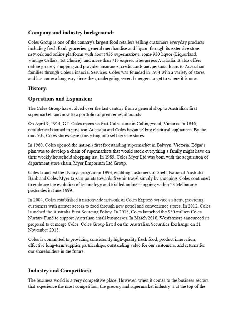 Coles Group: Evolution and Market Position | PDF | Supermarket | Retail