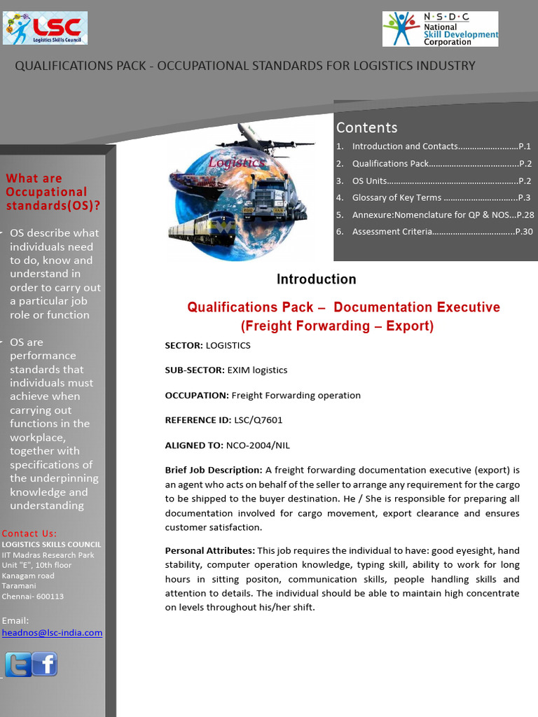 Qualifications Pack for Documentation Executive | PDF | Cargo ...
