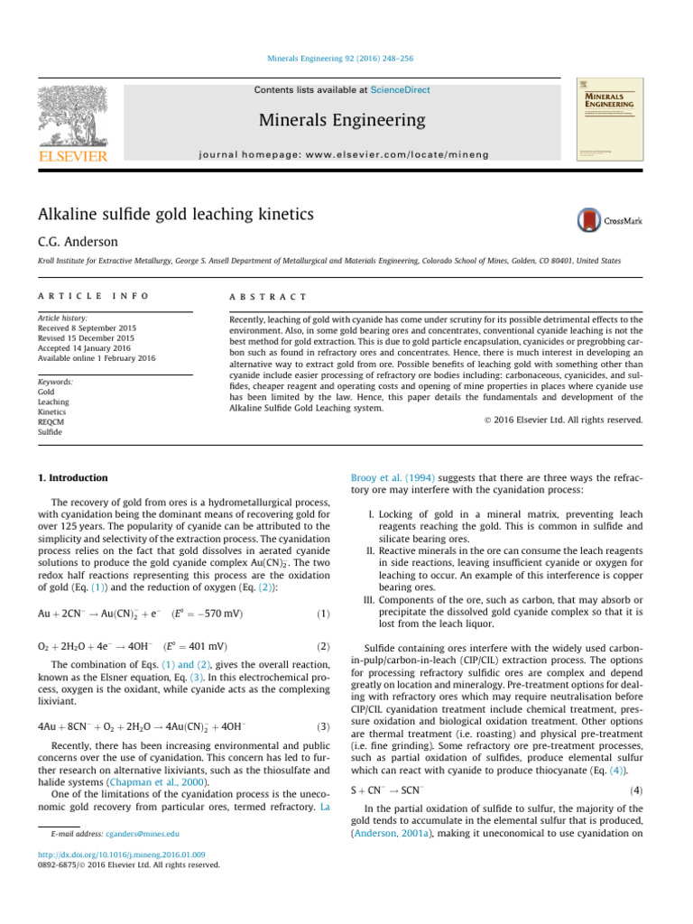 Alkaline Sulfide Gold Leaching Kinetics | PDF | Science & Mathematics ...