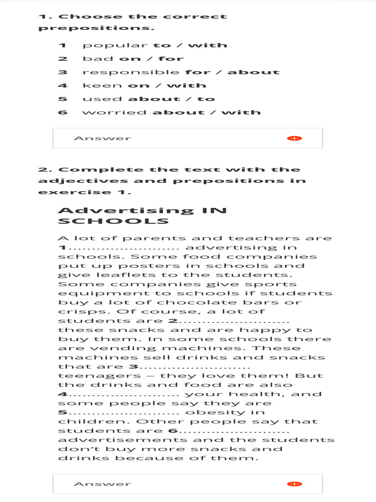 English Word Skills Exercises For A1 Adjective + Preposition English ...