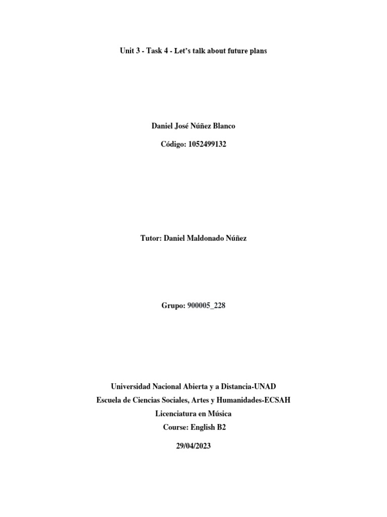 Task 4 - Let's Talk About Future Plans - Daniel Núñez | PDF | English ... Task 4 - Let's Talk About Future Plans - Daniel Núñez | PDF | English ...