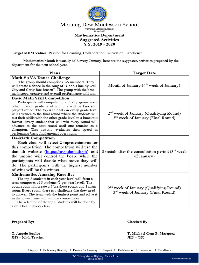 Math Month Culminating Activity | Download Free PDF | Behavior ...