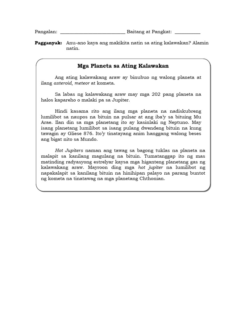Mga Planeta Sa Ating Kalawakan | PDF