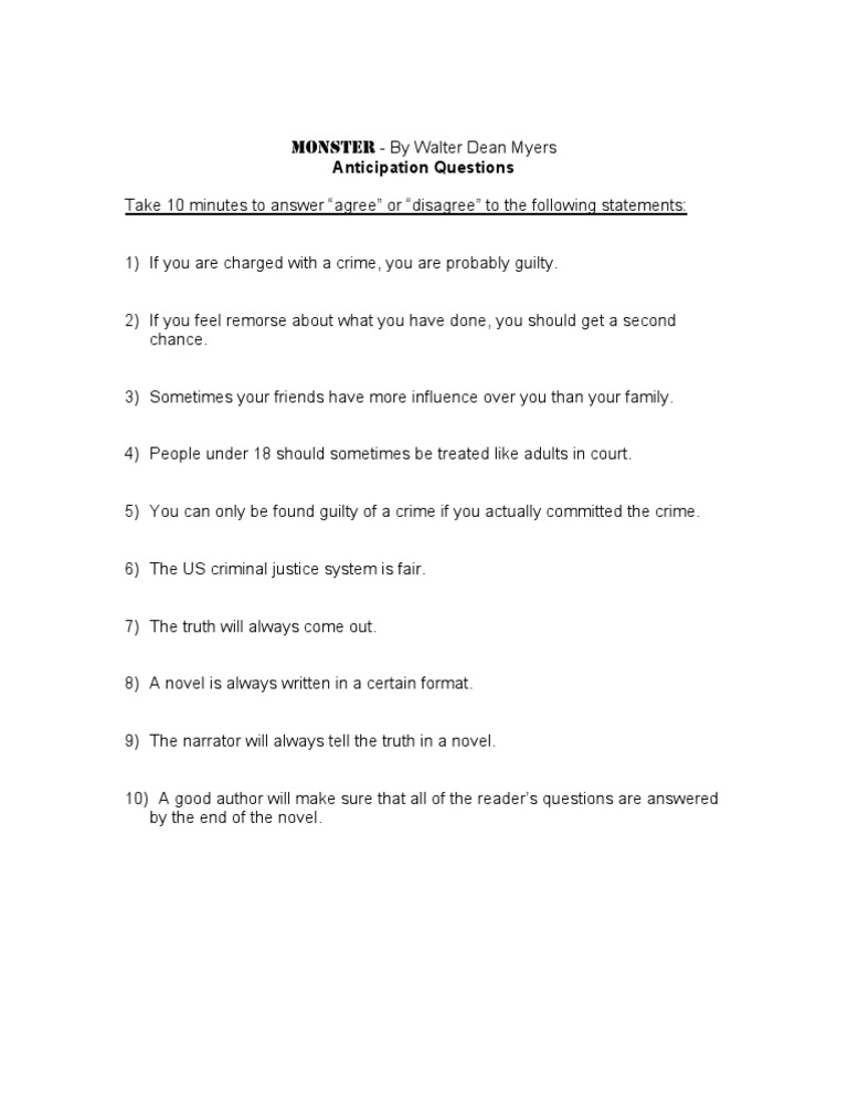 Anticipation Guide-Monster | PDF | Games & Activities | Mystery ...