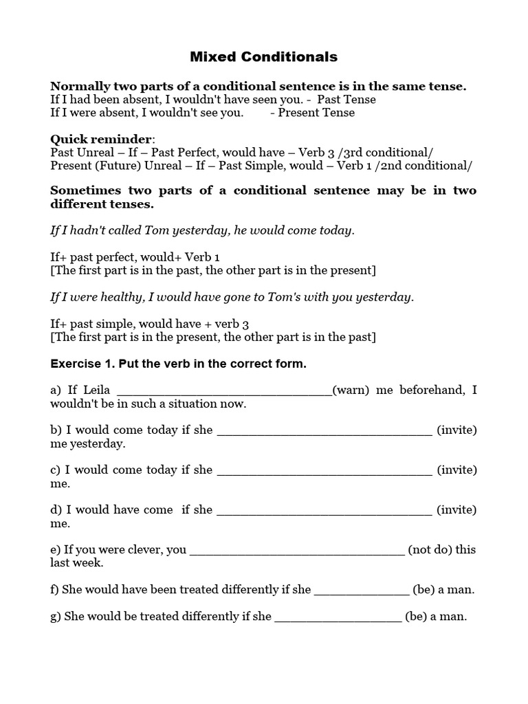 Understanding Mixed Conditionals | PDF | Grammatical Tense | Linguistic Morphology
