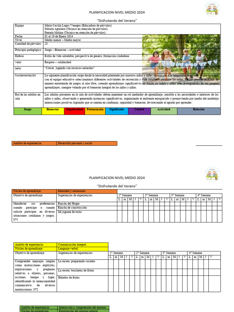 Planificacion Verano | PDF