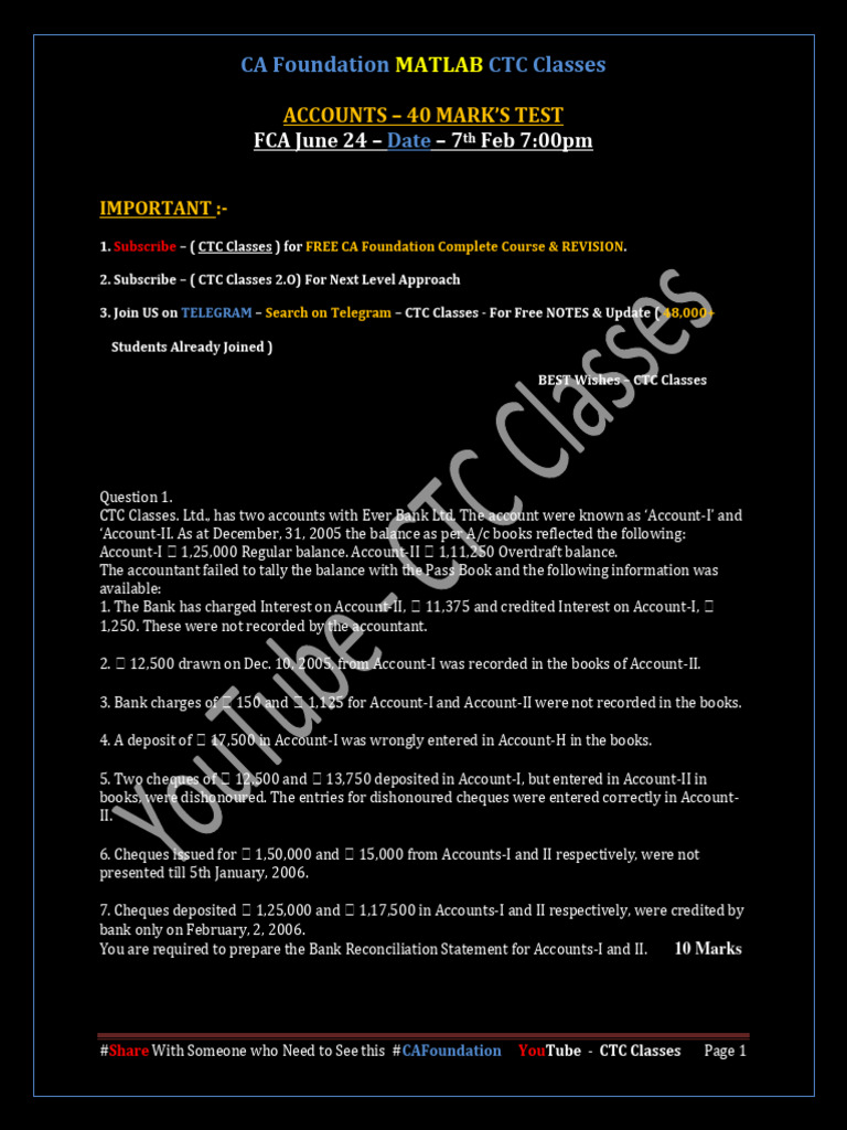40 Marks Test I BRS & ROE I CTC Classes | PDF | Debits And Credits ...