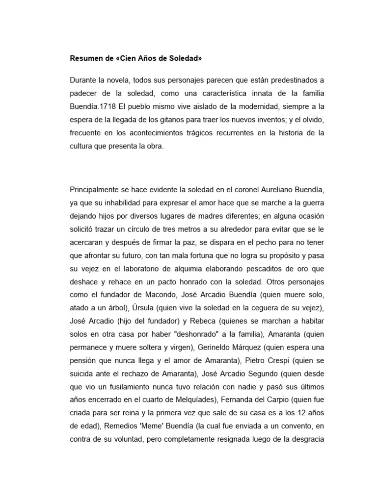Cien Años de Soledad resumen | PDF