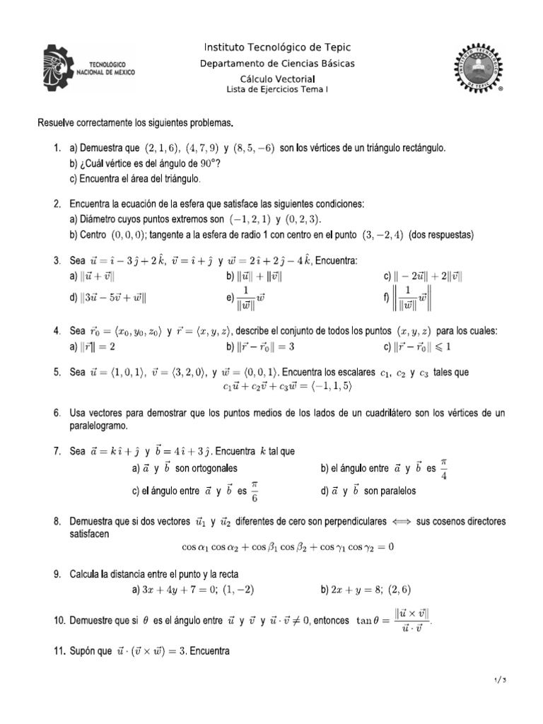 Lista Ejercicios Tema1 Calc Vect | PDF