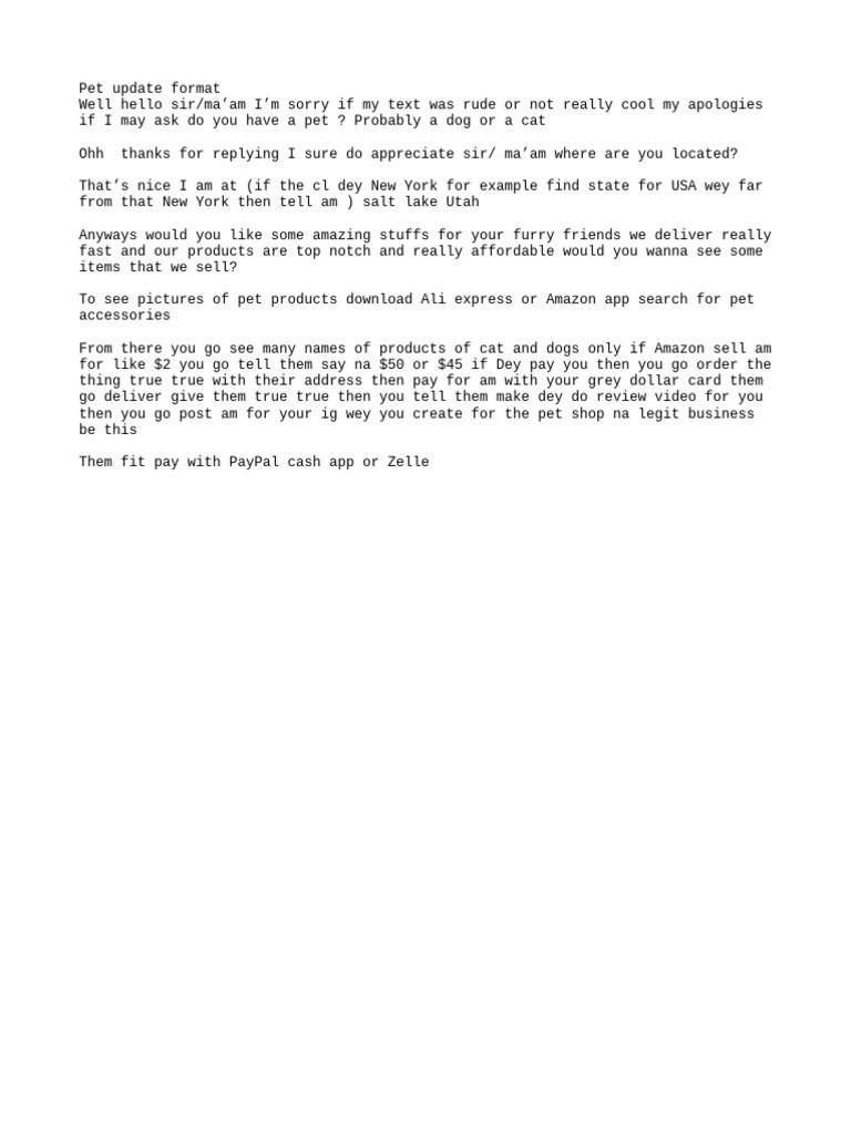 Pet Update Format for Client Communication | PDF