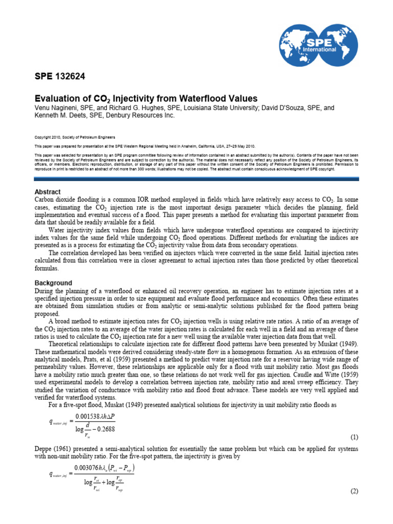 Evaluation of CO2 INjectivity From Waterflood Values | PDF | Gases ...