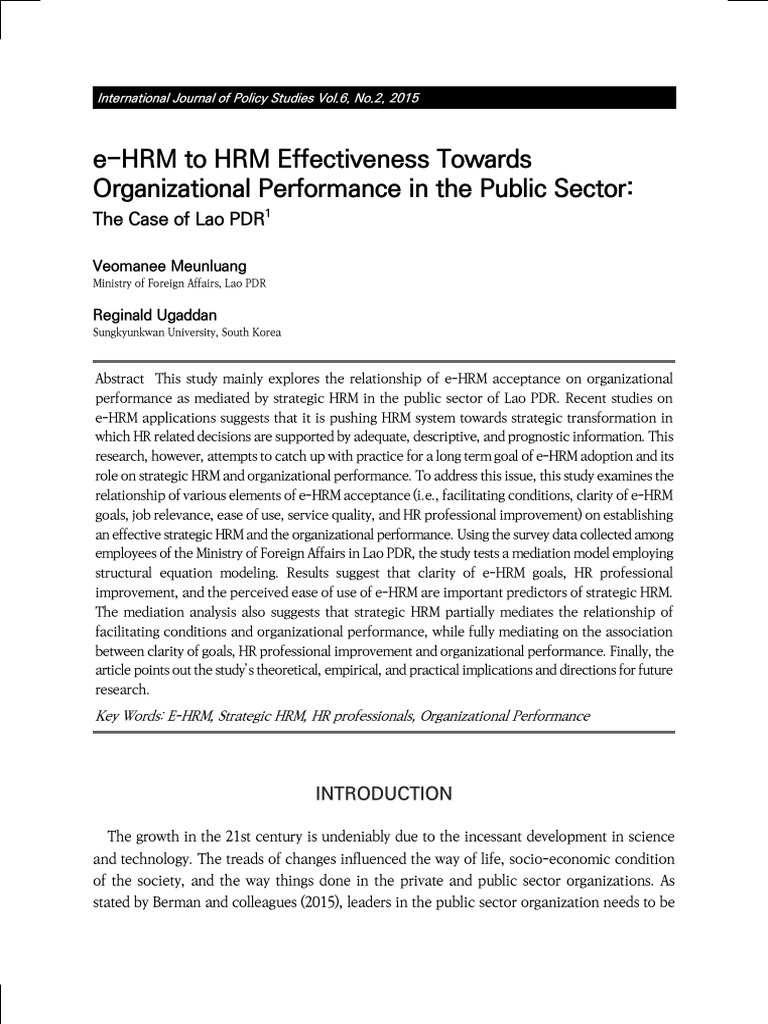e-HRM To HRM Effectiveness Towards Organizational Performance in Public ...