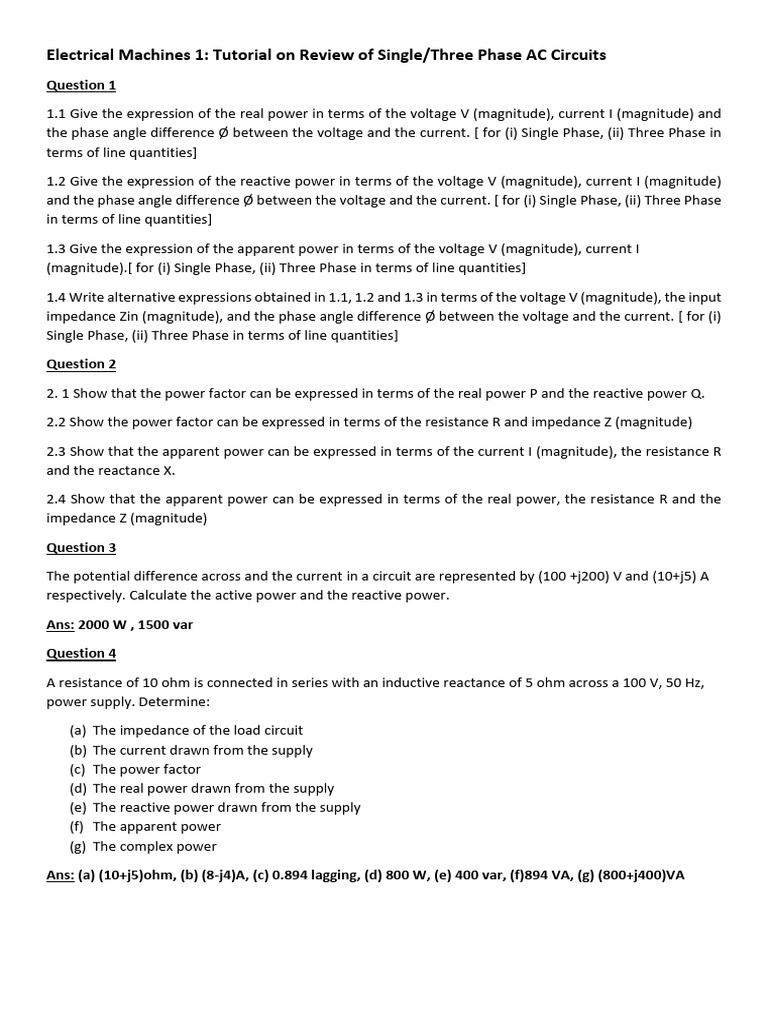 1 - Final - Tutorial On Review of Single Three Phase AC Circuit | PDF | Ac Power | Electrical ...