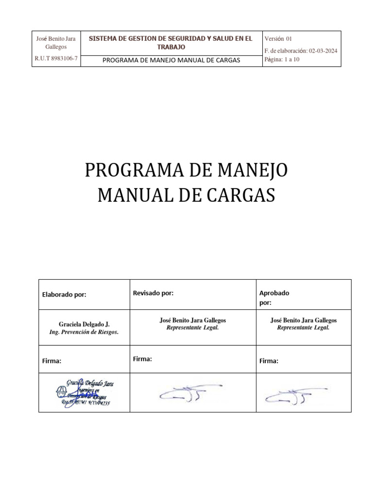 MANEJO MANUAL DE CARGA | PDF | Valores | Seguridad y salud ocupacional