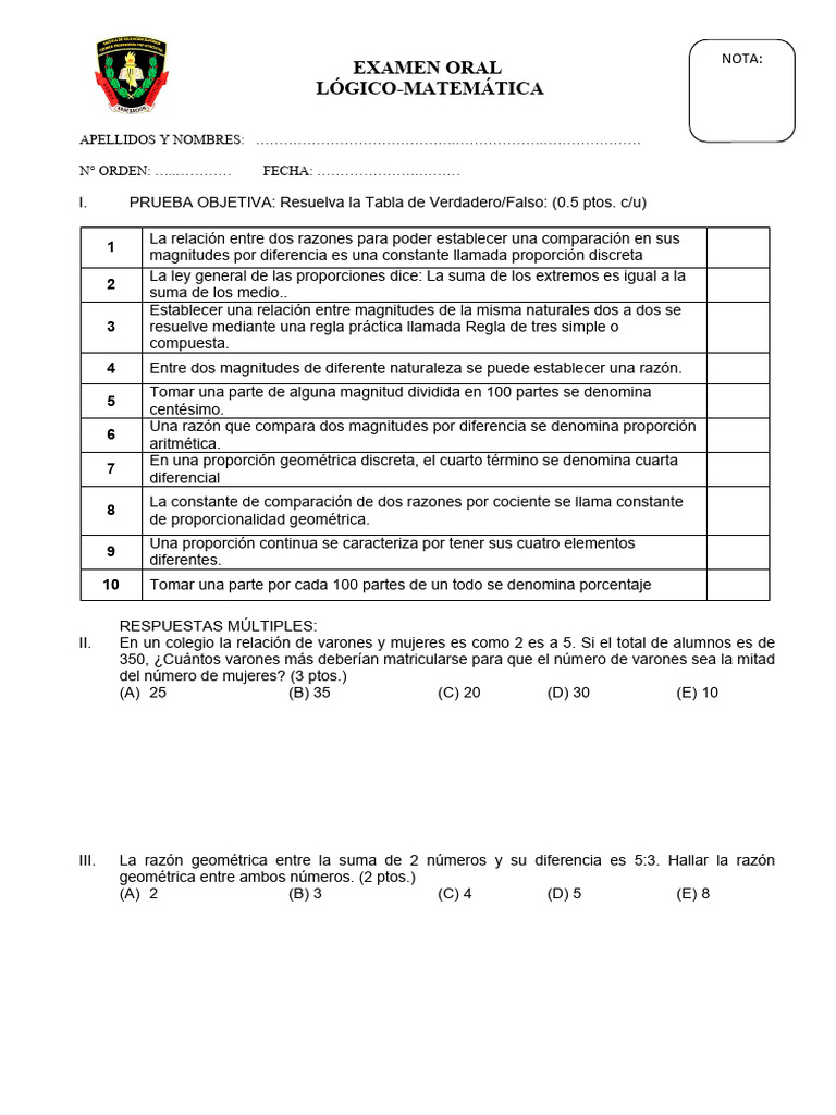 Evaluacion Escrita Por Oral 2023 | PDF