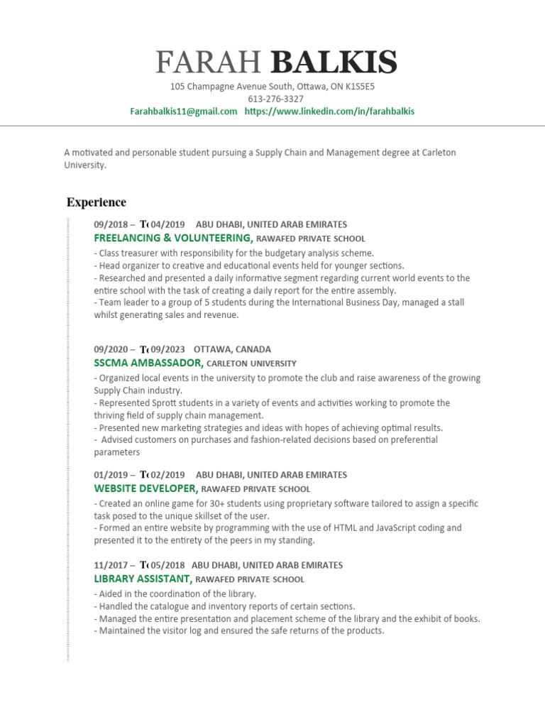 Farah Bassam Balkis - Resume CV | PDF