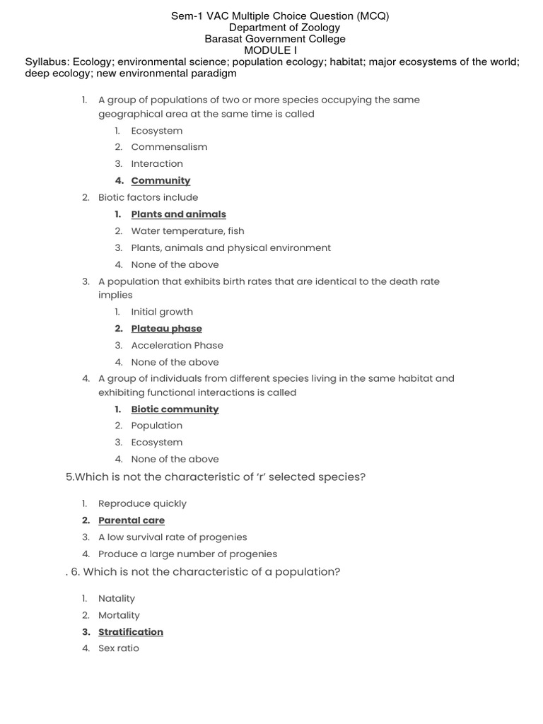 MCQ of SEM1 VAC (EVS) Under NEP - BGC, 2023-24 | PDF
