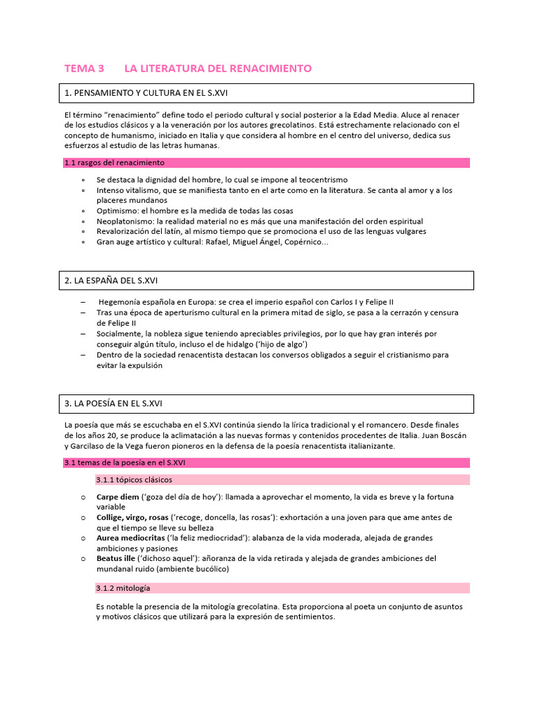 Tema 3 La Literatura Del Renacimiento | PDF