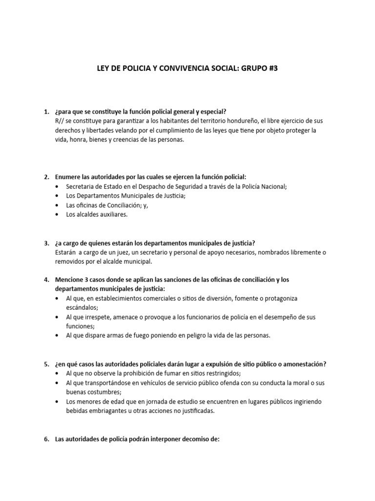 Ley De Policia Y Convivencia Social Grupo 3 Pdf Policía Multa Pena
