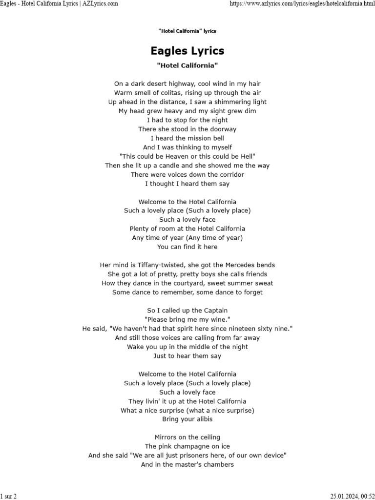 Hotel California - Paroles | PDF