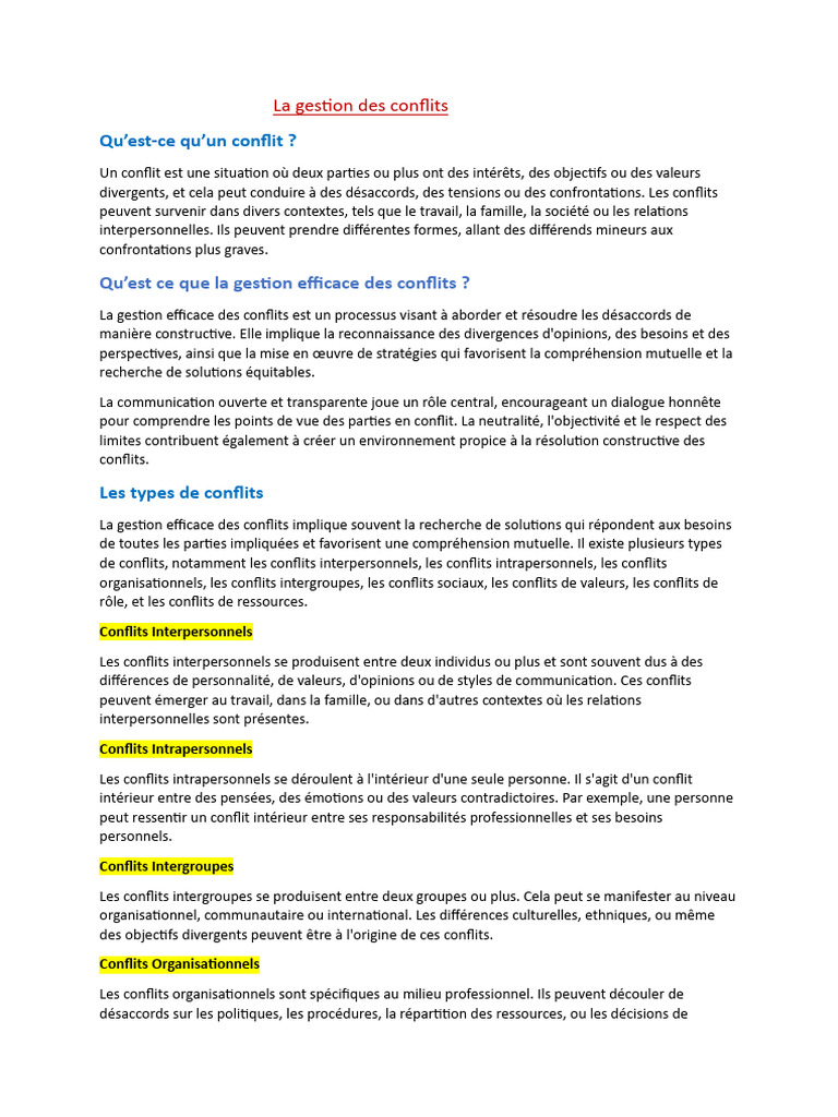 La Gestion Des Conflits | PDF