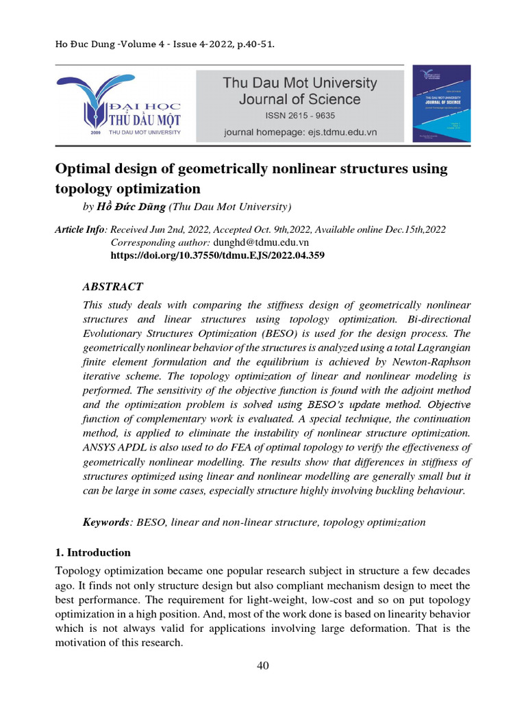 Optimal Design of Geometrically Nonlinear Structures Using Topology Optimization | PDF | Finite ...