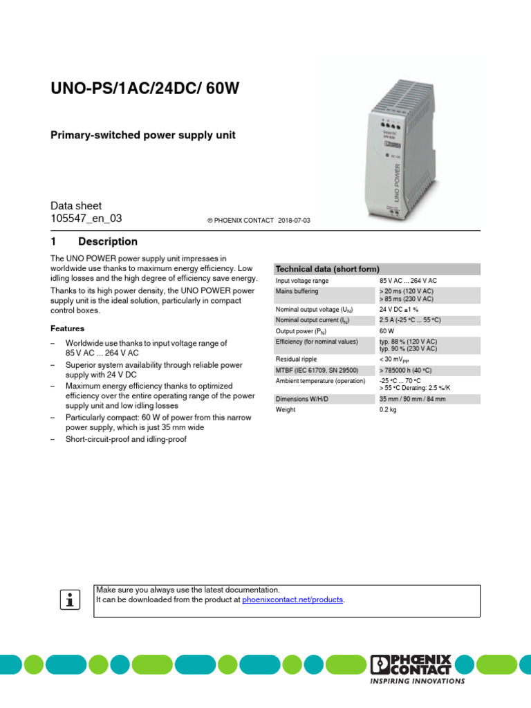 DB de Uno Ps 1ac 24dc 60w 105547 en 03 | PDF | Technology & Engineering