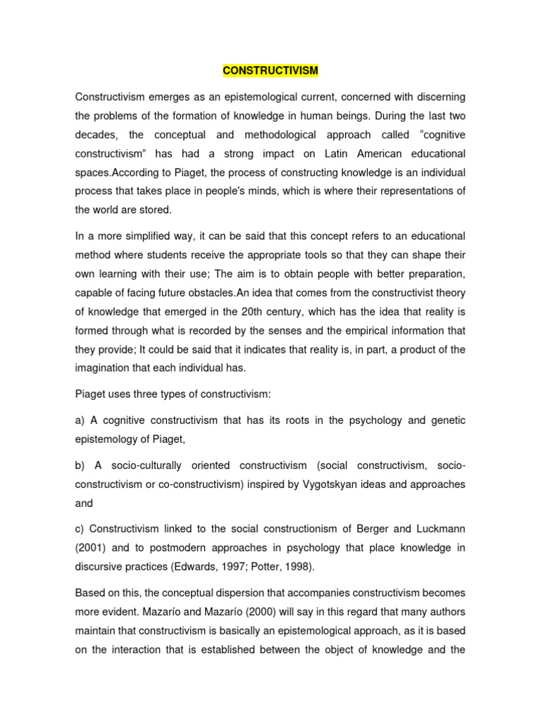 CONSTRUCTIVISM | PDF | Constructivism (Philosophy Of Education) | Knowledge