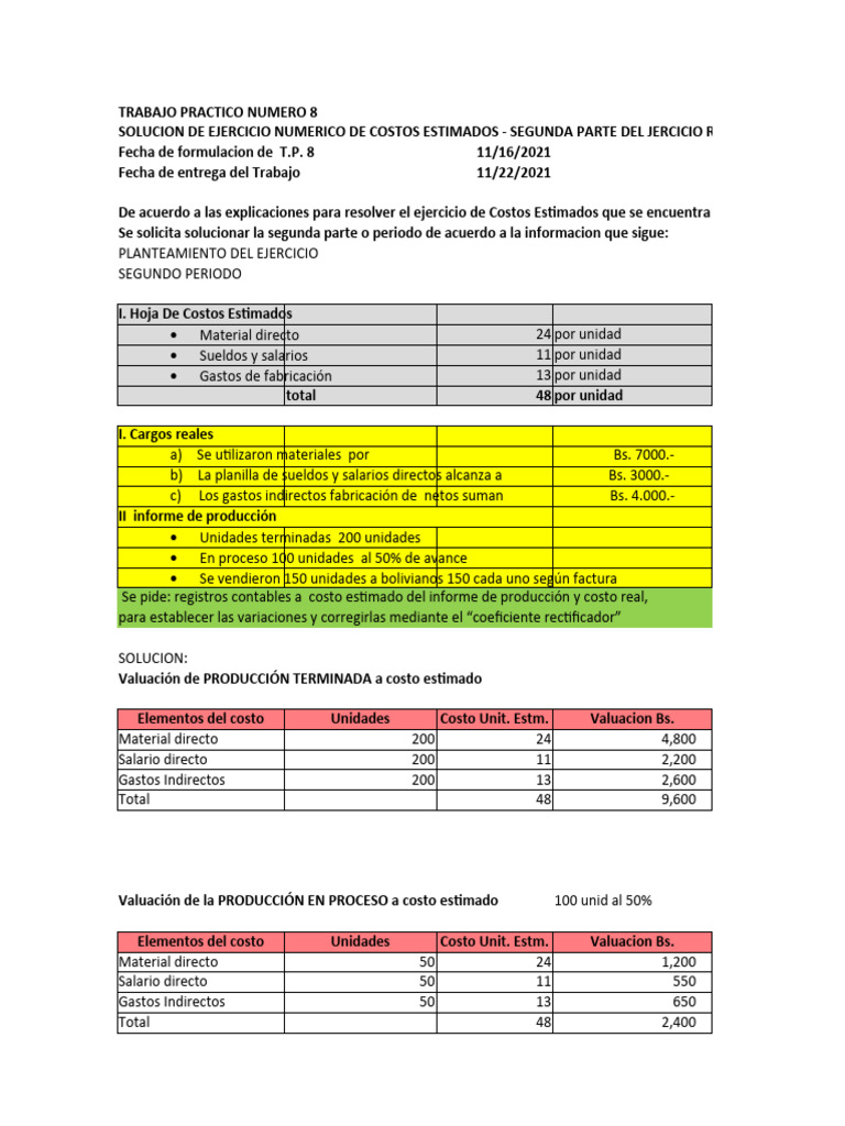 TP8 - COSTOS ESTIMADOS | PDF | Business | Economía Financiera