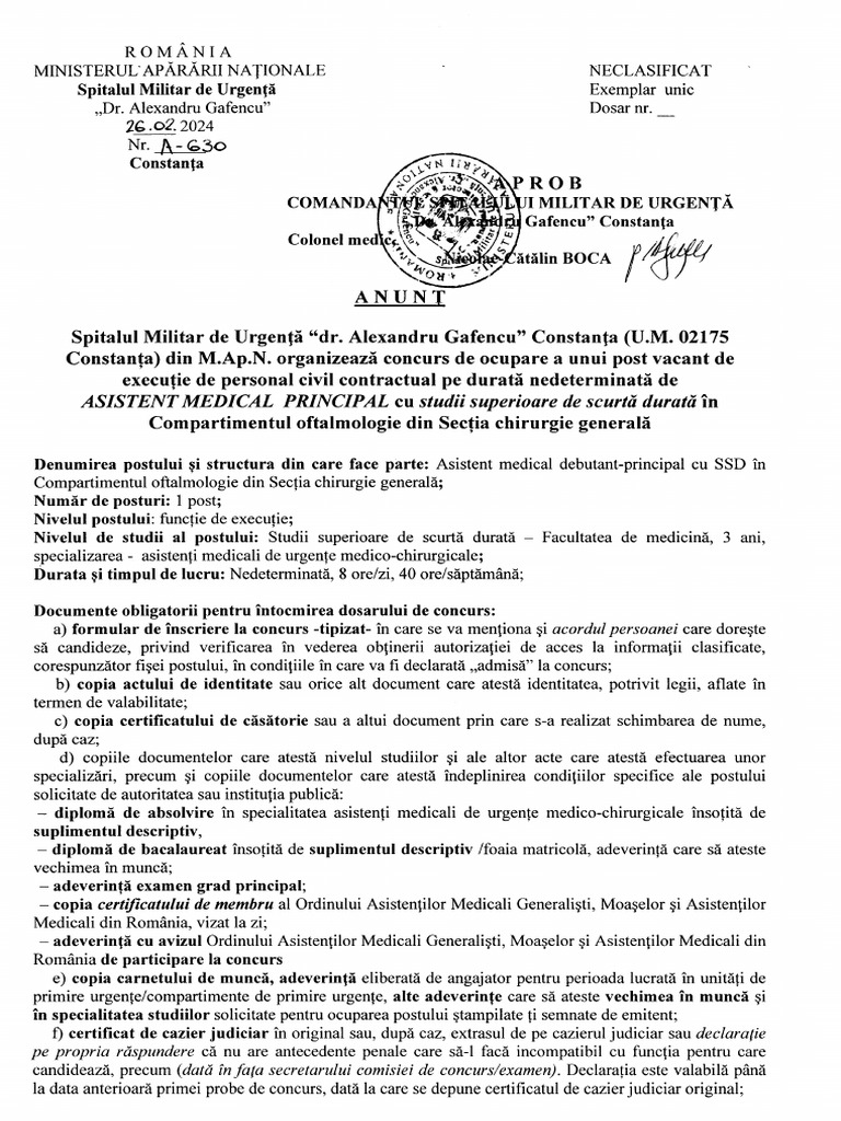 Anunt-Concurs-Asistent-Medical-Oftamologie-Martie-2024 | PDF