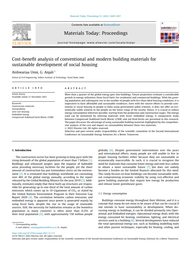 Cost-Benefit Analysis of Conventional and Modern Building Materials For ...