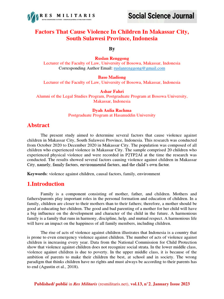 Q2 Social Science Journal 2023 | PDF | Violence | Family