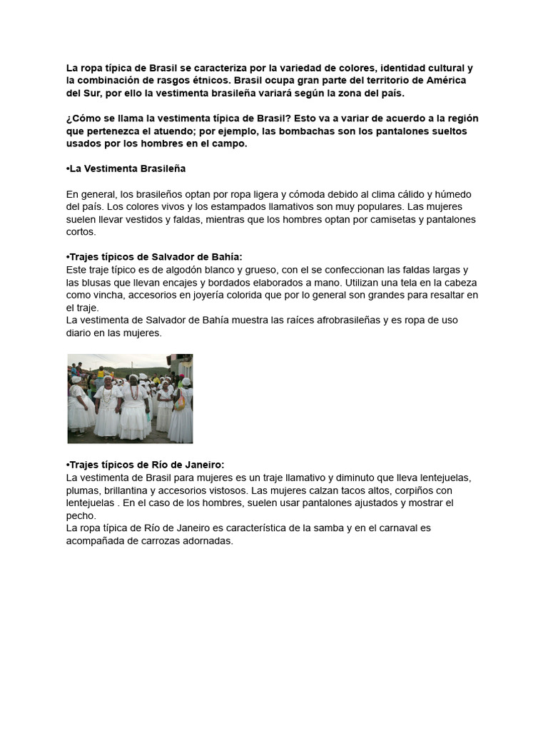 Vestimenta Típica de Brasil por Regiones | PDF | Ropa | Moda