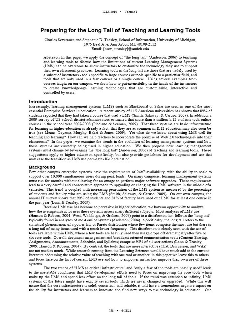 Preparing For The Long Tail of Teaching and Learning Tools | PDF | Teachers | Learning