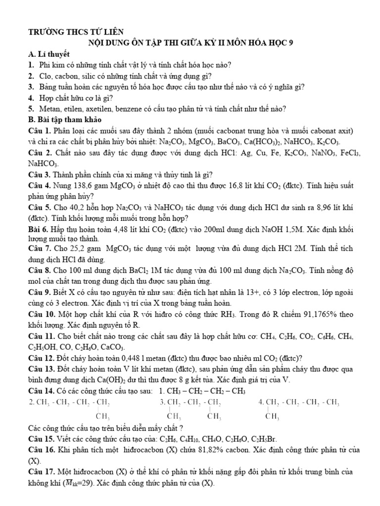 ĐỀ CƯƠNG ÔN TẬP GIỮA HKII - HOÁ 9 - 2023-2024 | PDF